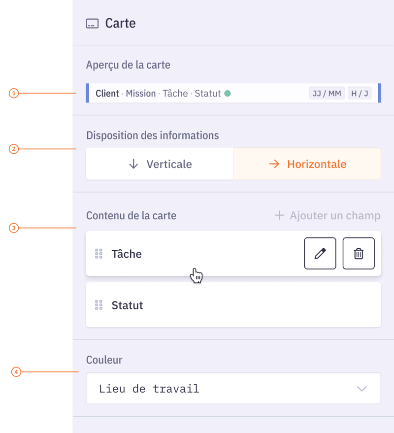 How to customize the display of the planning cards?
