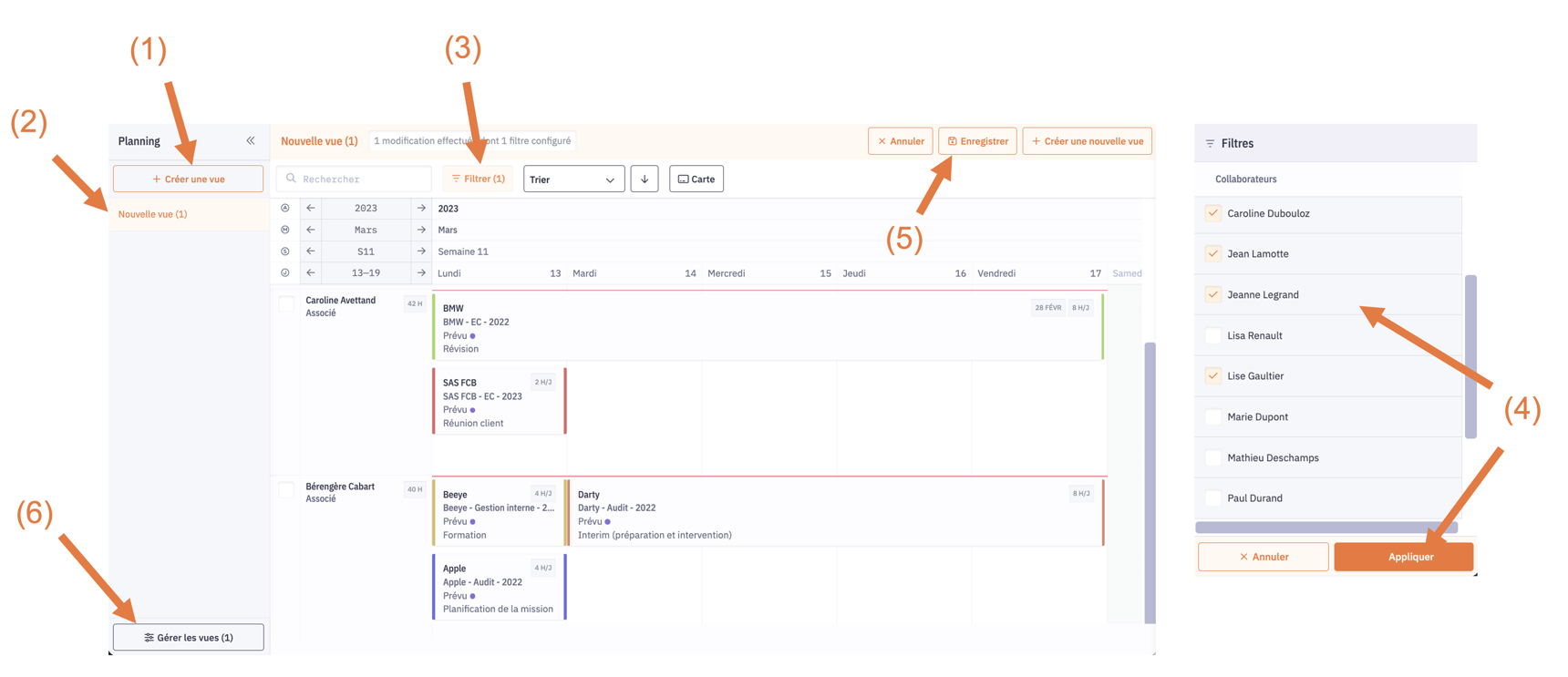 Cas pratiques : créer des vues dans la page Planning